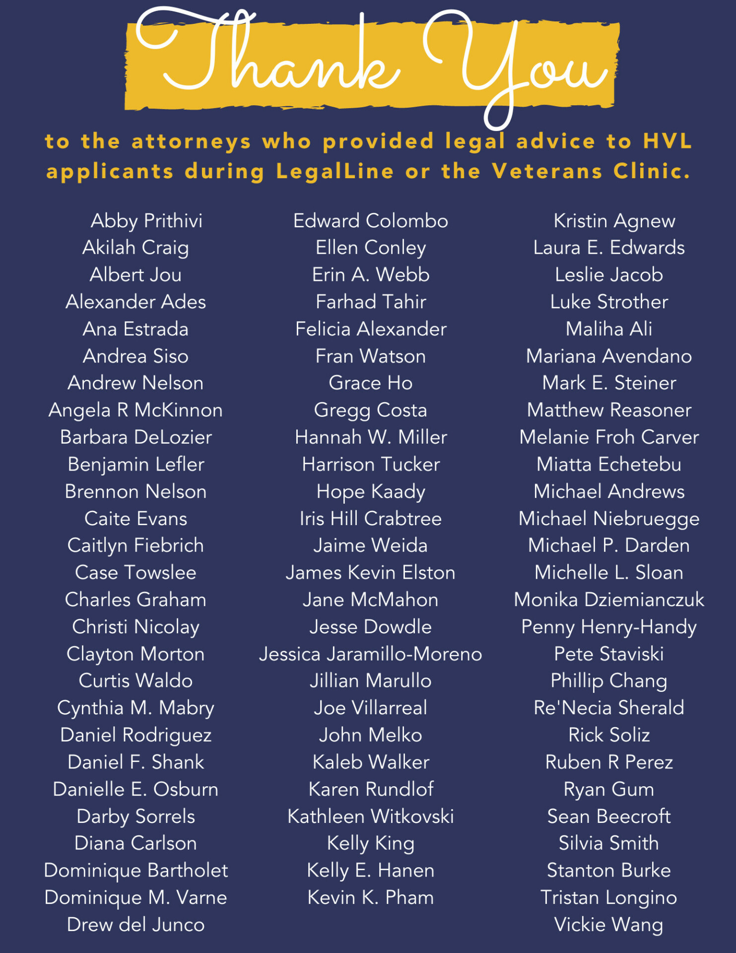 Thank You, October Volunteers! - Houston Volunteer Lawyers